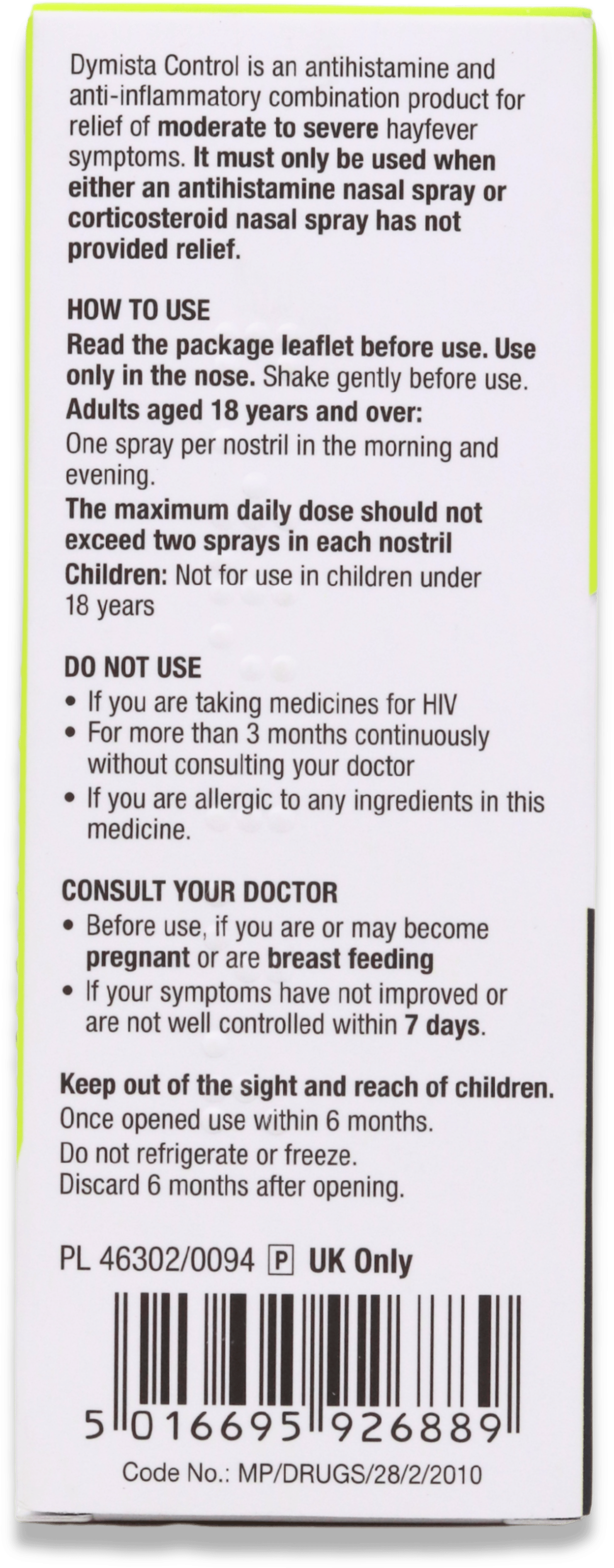 Dymista Control Nasal Spray 120 Sprays | medino