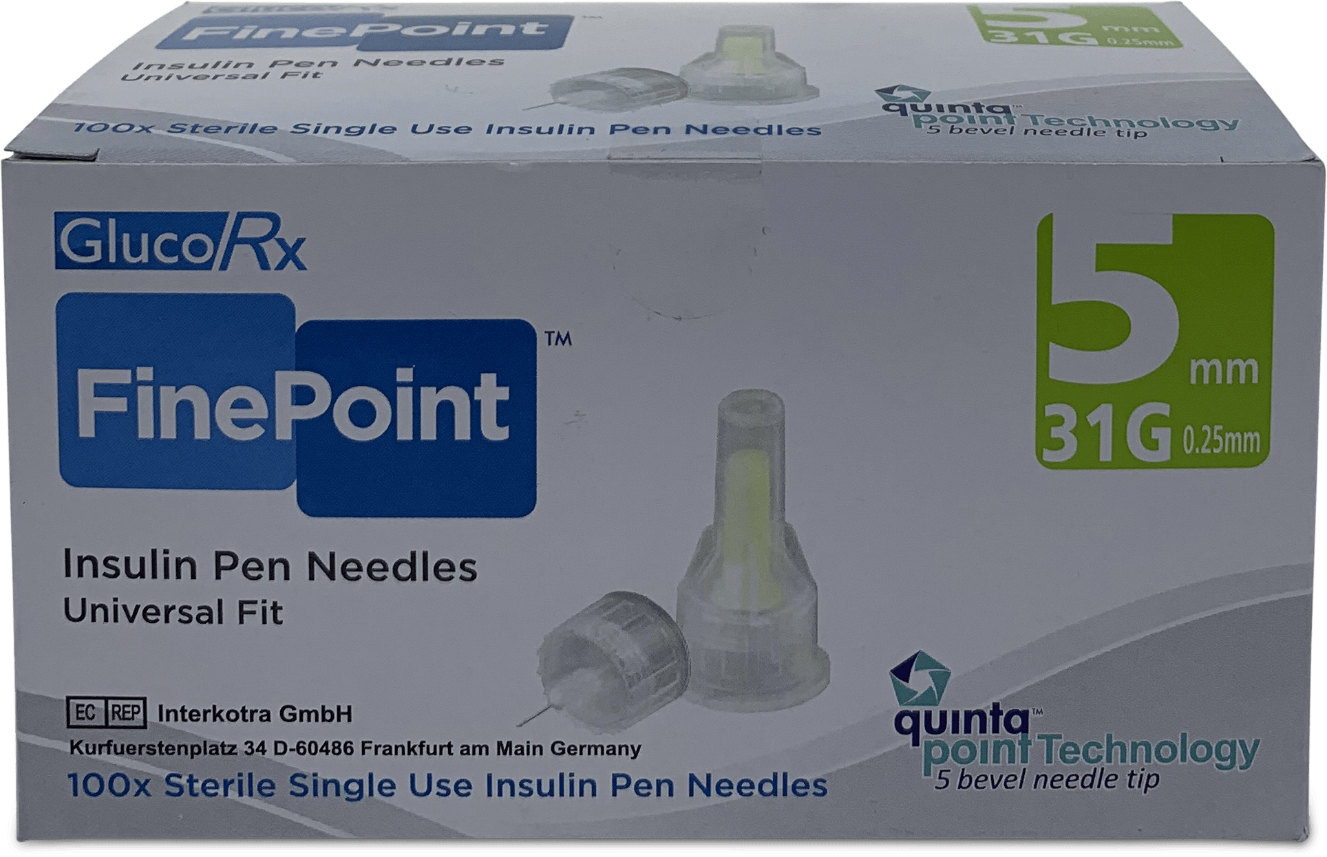 GlucoRx FinePoint Ultra 31G 5mm 100 Pack | medino