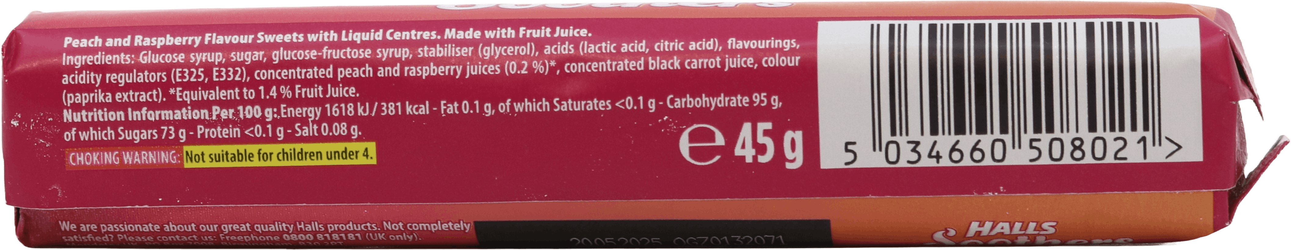 Halls Soothers Peach & Raspberry 45g | medino