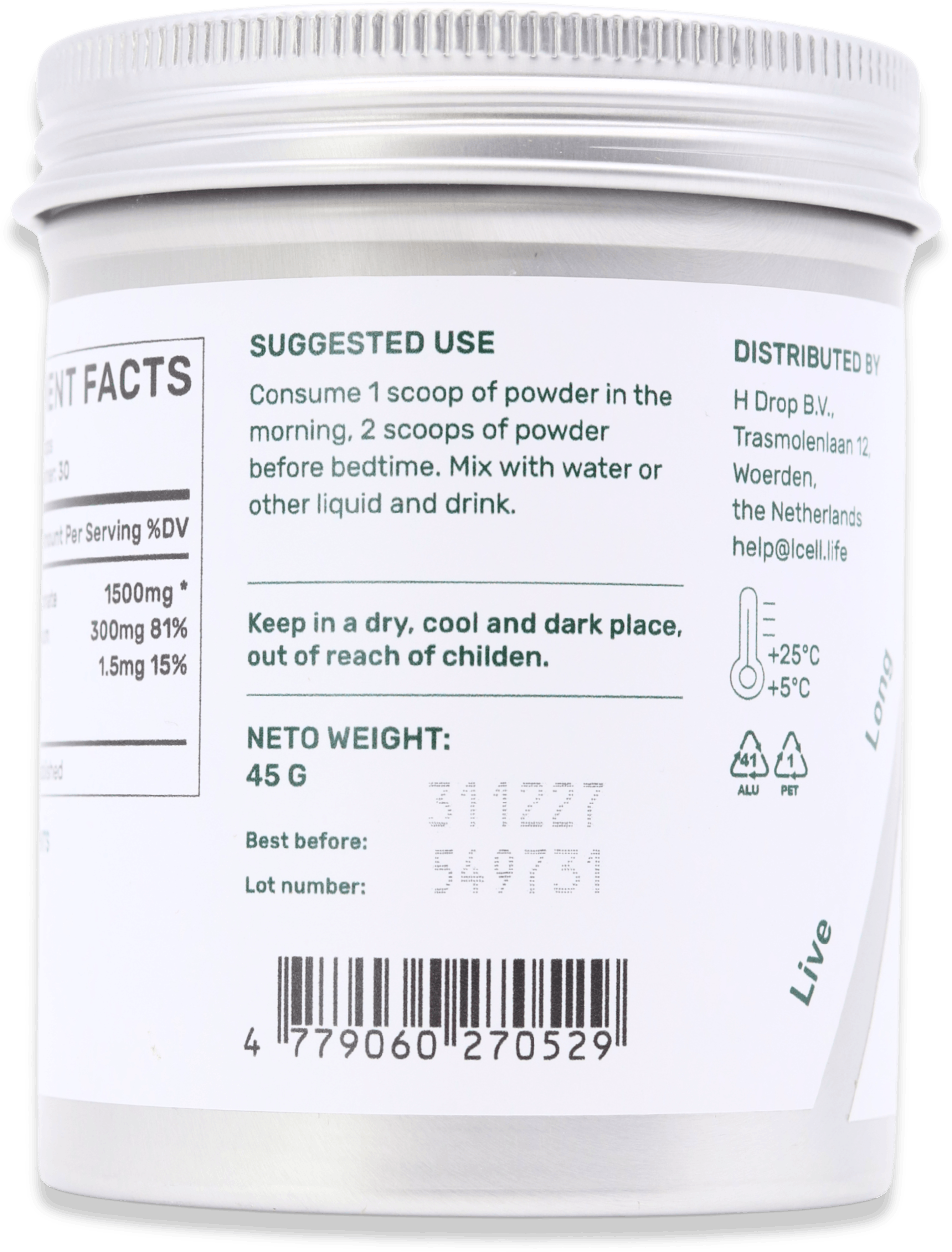 L-Cell Magnesium Bisglycinate Powder 45g | medino