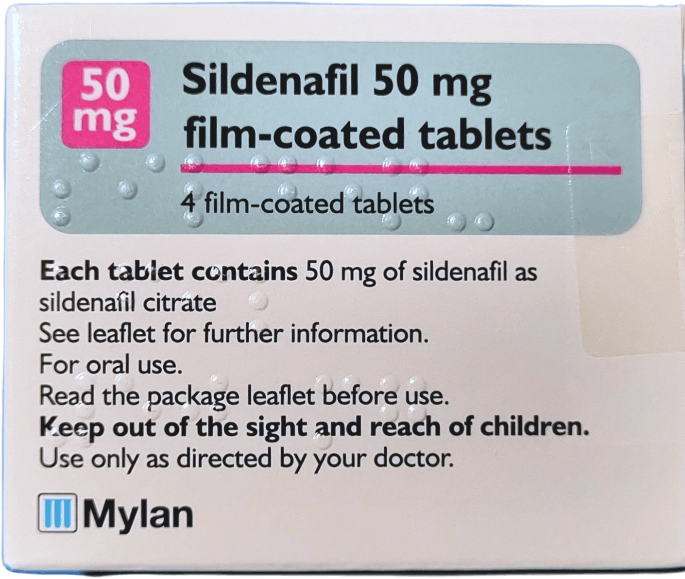 Sildenafil Mylan 50mg (PGD) 4 Tablets | medino