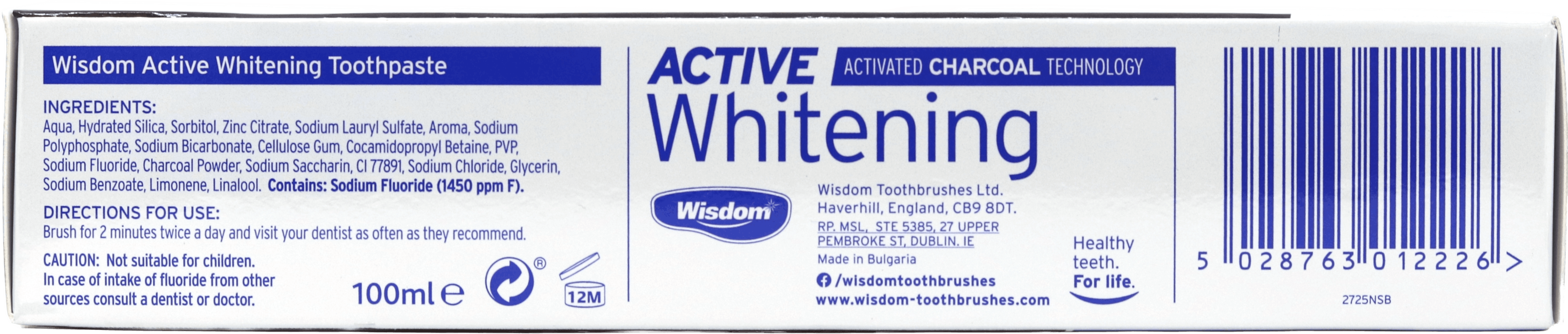 Wisdom Active Whitening Fluoride Toothpaste Fresh Mint 100ml | medino