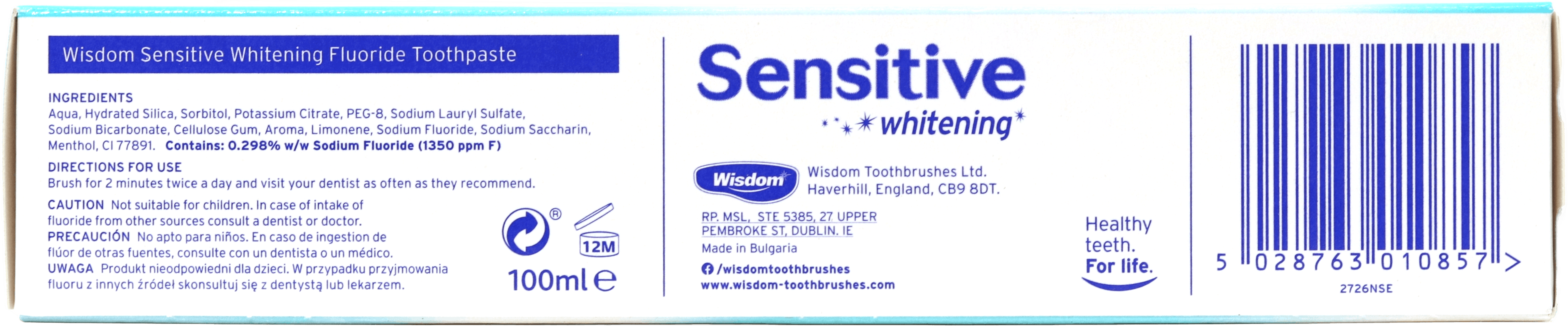 Wisdom Sensitive + Whitening Toothpaste 100ml | medino